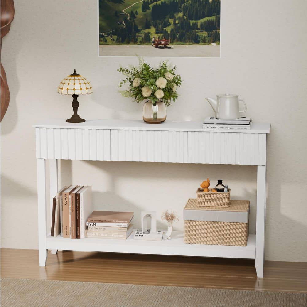 Karl home VINGLI 51. 18in White Rectangle MDF Console Table with 2 ...