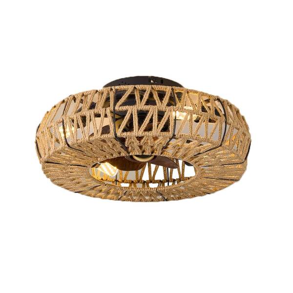 ARISKEEN 20 in. Indoor Brown Hemp Rope Ceiling Fan Light with Light Kit ...