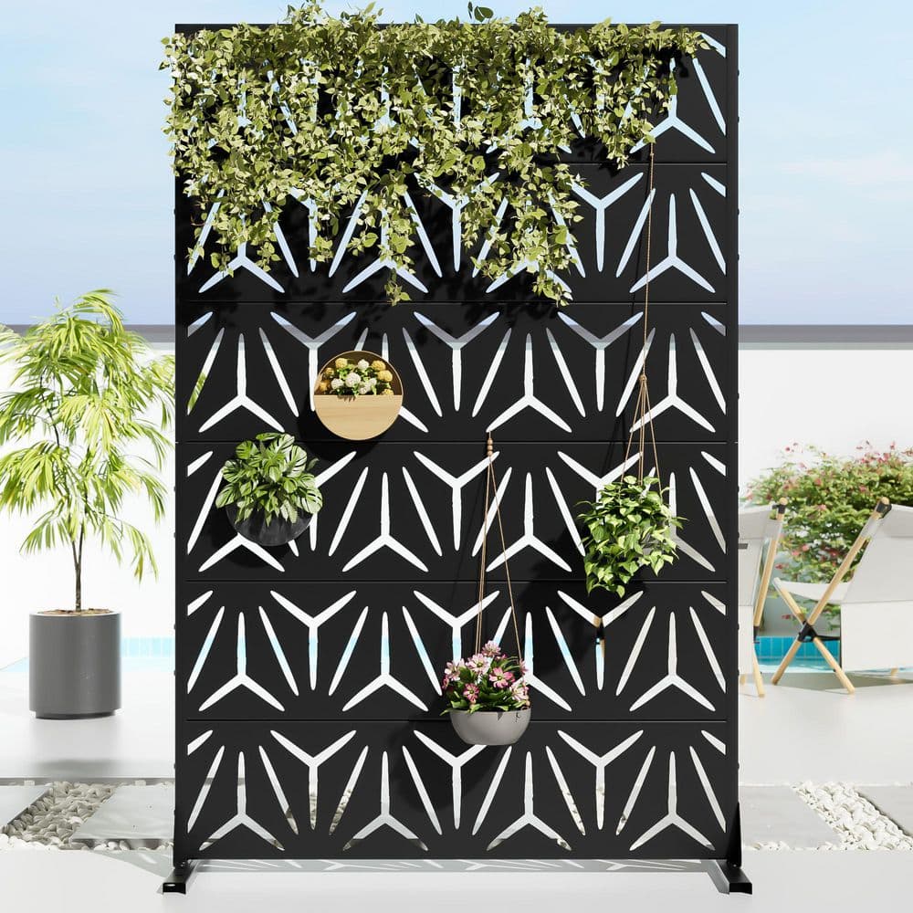 Dovelina 47 in. x 72 in. Black Textured Metal Garden Screens Outdoor ...