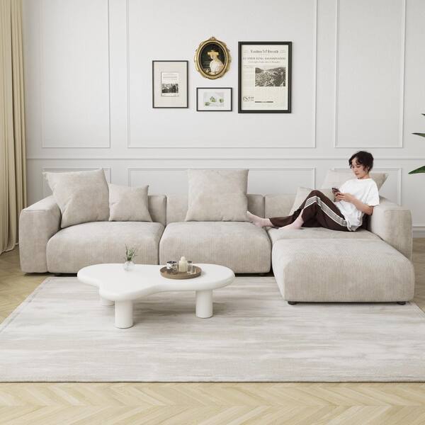 Magic Home 118 in. Armless Oversized Exra Large 4 Piece L shaped Corduroy Sectional Sofa Rearrangeable Couch with Ottoman in Brown MH SF126BR M3 1