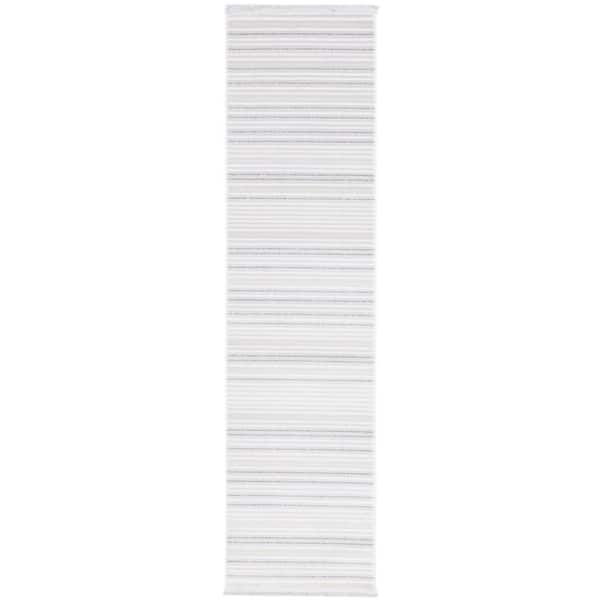 SAFAVIEH Whisper 2 ft. x 8 ft. Light Gray/Ivory Striped Runner Rug ...