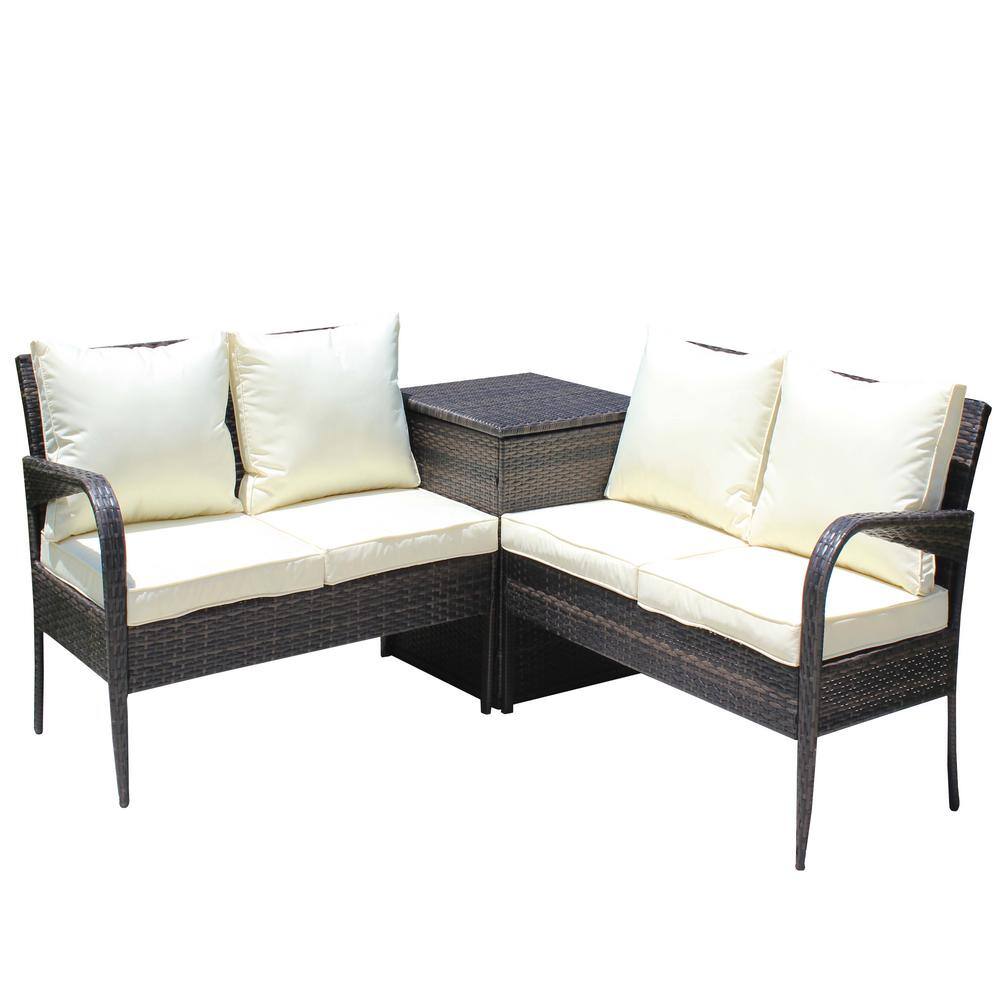 Zeus & Ruta Brown 3-Piece Rattan Wicker Outdoor Patio Sectional ...