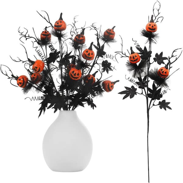 5-Pieces 19.5 in. Halloween Black Artificial Pumpkin Maple Leaf Floral ...