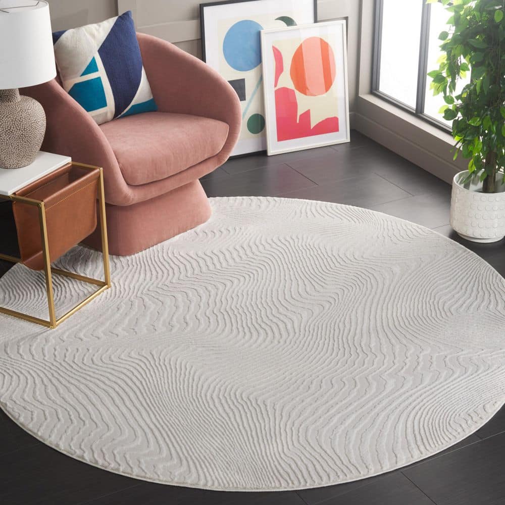 SAFAVIEH Revive 7 ft. x 7 ft. Ivory Solid Abstract Wavy Round Area Rug ...