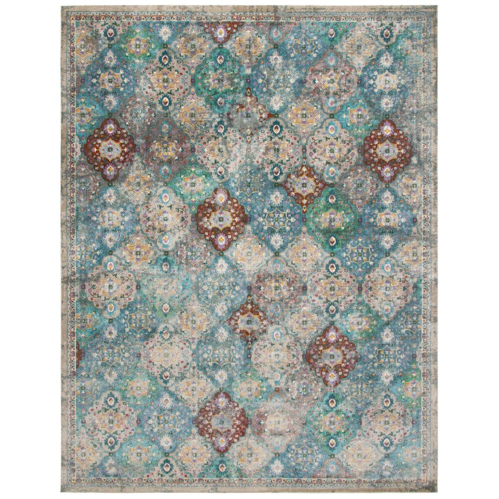 SAFAVIEH Luxor Ivory/Turquoise 8 ft. x 10 ft. Border Medallion Trellis ...