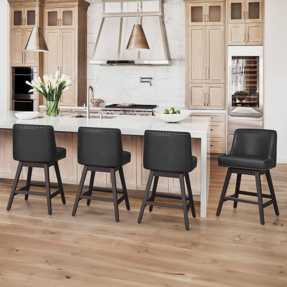 Reviews for cozyman Hampton 26 in. Solid Wood Black Swivel Bar Stools ...