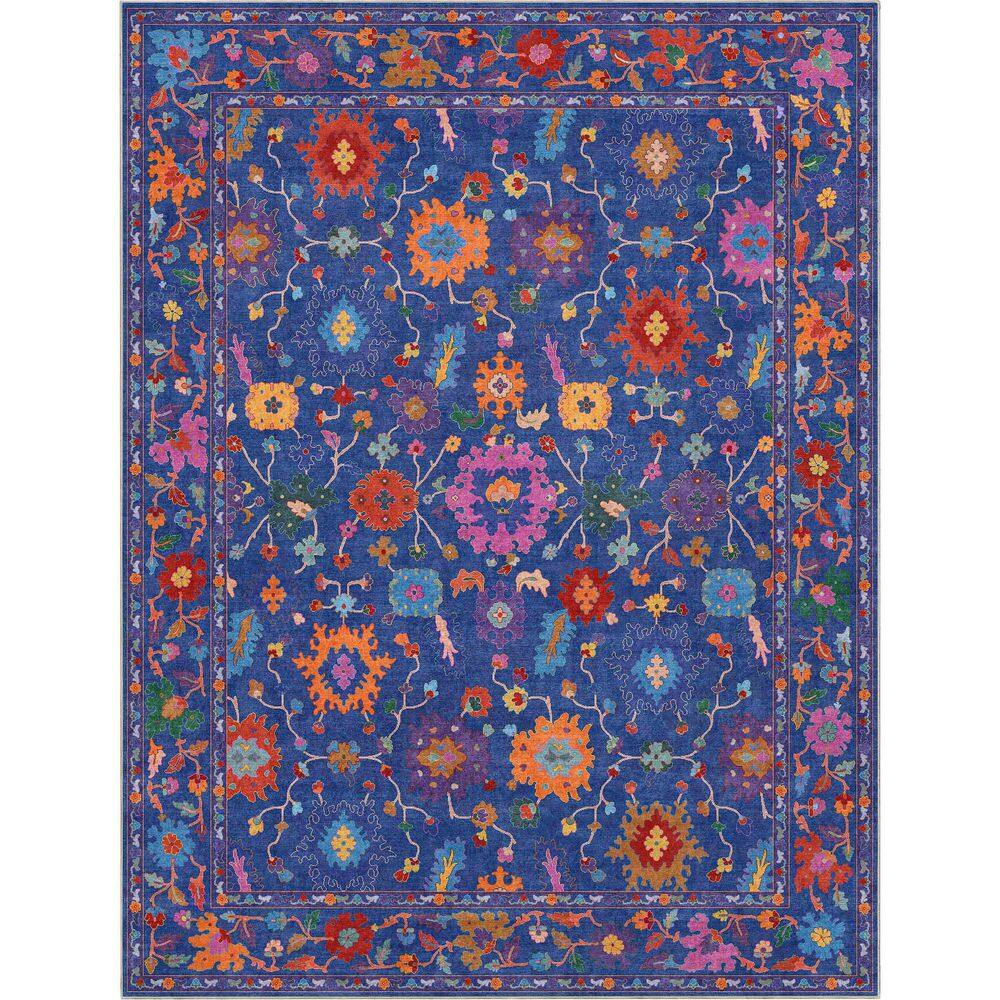 Well Woven Ushak Bodrum Modern Vintage Floral, Blue 7 ft. 7 in. x 9 ft ...