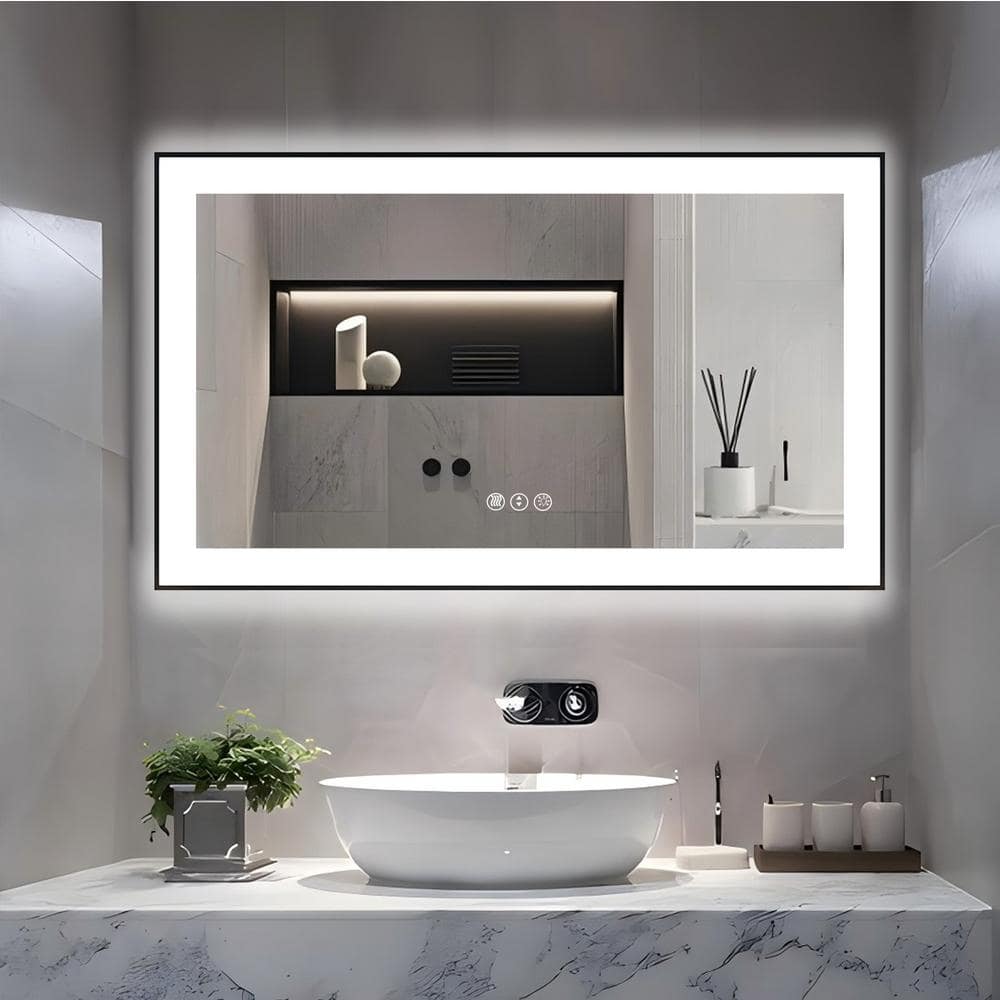 UPIKER Aura 60 in. W x 36 in. H Rectangular Frameless Anti-Fog Ceiling Wall Mount Bathroom ...