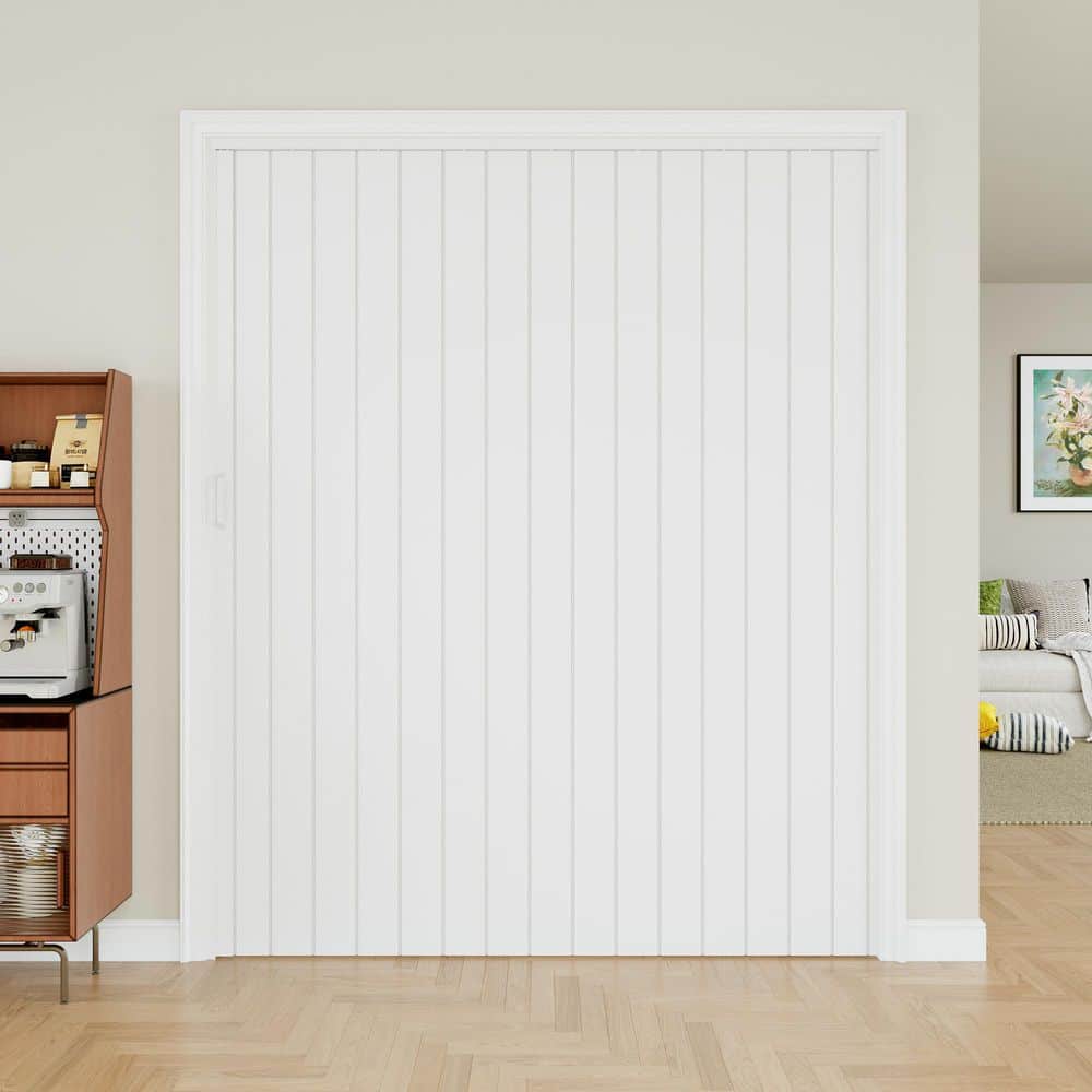 ARK DESIGN 60 in. x 80 in. White Vinyl PVC Double Layer Accordion Door ...