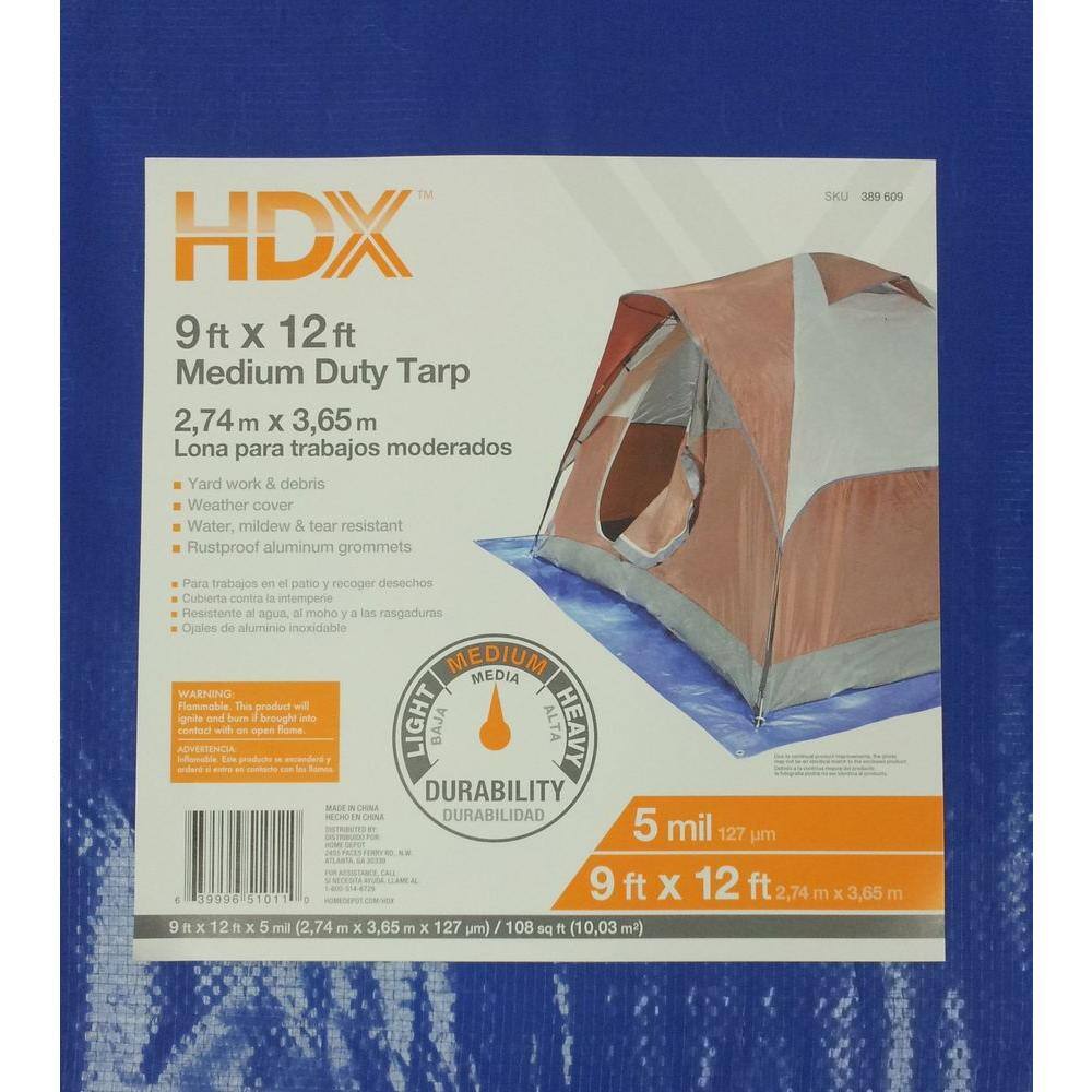 HDX 9 ft. x 12 ft. Blue Medium Duty General Purpose Tarp PY03 - The ...