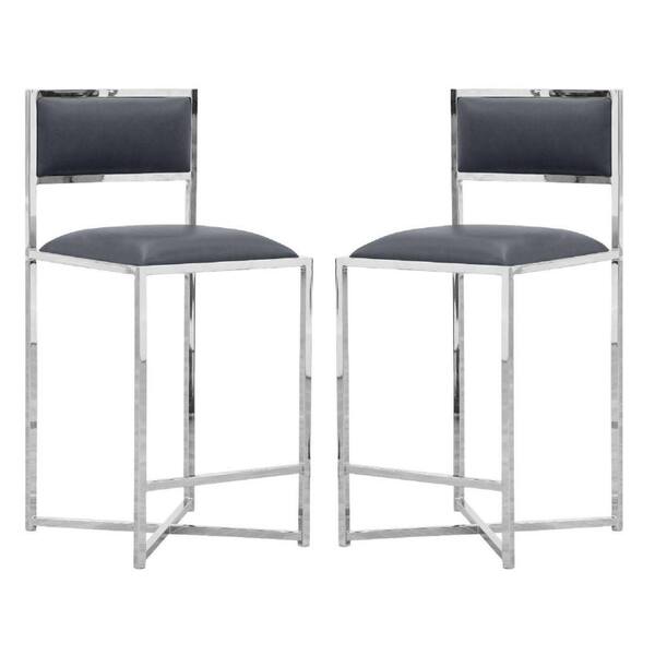Benjara 32 in. Gray and Chrome Low Back Metal Frame Counter stool with ...