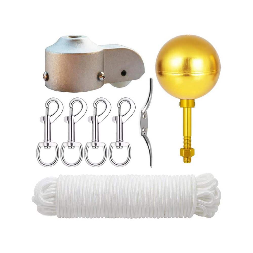 Misopily Flagpole Hardware Repair Kit 3 in. Gold Ball 2 in. OD Pulley ...