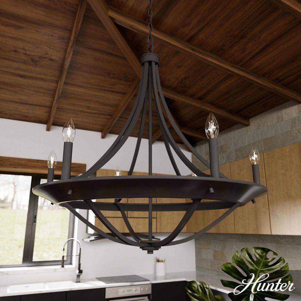 Hunter Perch Point 6-Light Noble Bronze Candlestick Chandelier 19414 ...
