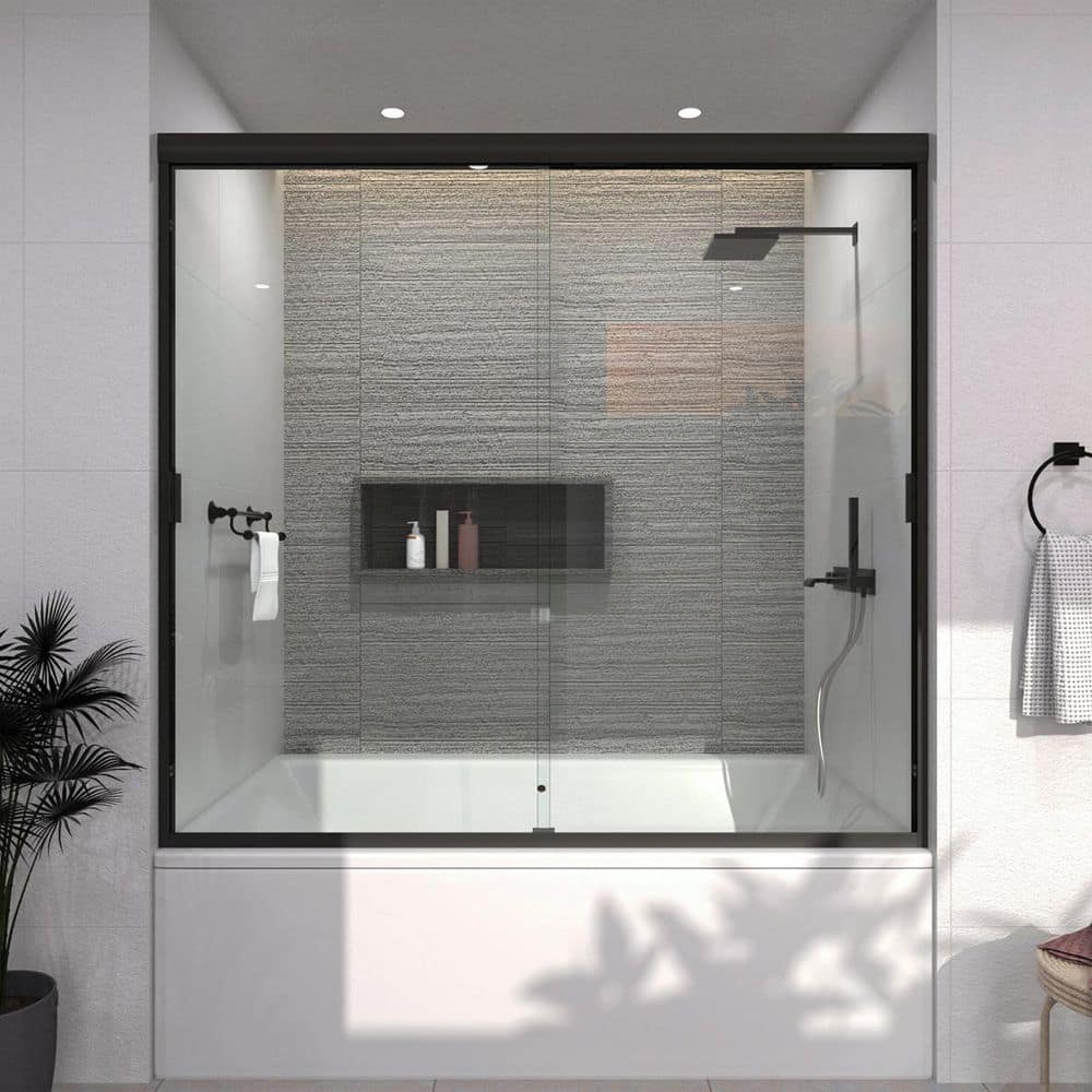 TaiMei Prism 60 in. W x 56 in. H Sliding Semi-Frameless Tub Door in ...