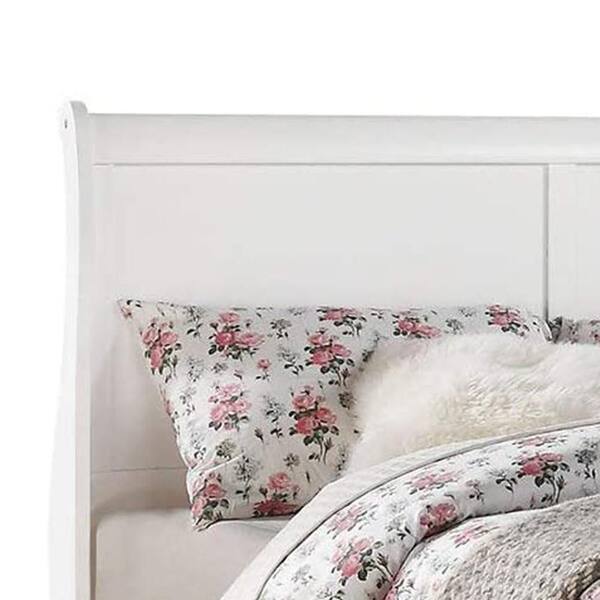 Benjara Modern White Twin Wood Frame Sleigh Bed with Panel Design ...