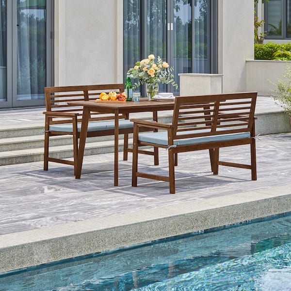 Vifah Farmhouse Chic 3-Piece Wood Rectangle Outdoor Dining Set V1975SET4 - The Home Depot