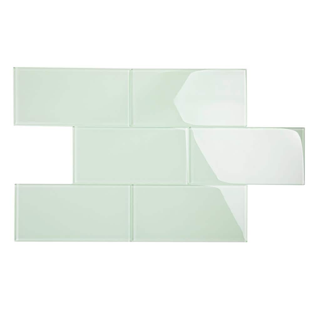 Giorbello Winter Sage 6 in. x 12 in. x 8mm Glass Subway Wall Tile (5 sq ...
