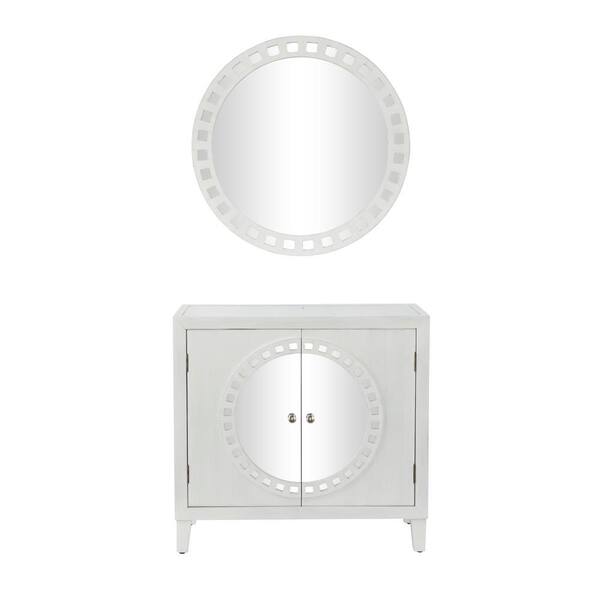 Litton Lane 31 in. Silver Wood Contemporary Console Cabinet With Mirror ...