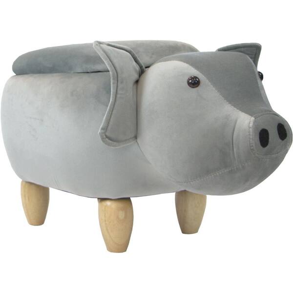 Critter Sitters Light Gray Pig Animal Shape Storage Ottoman CSPIGSTOTT ...