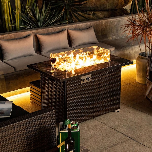 Noble House Alice 43.3 in. Dark Brown Rectangle Wicker Propane Outdoor ...