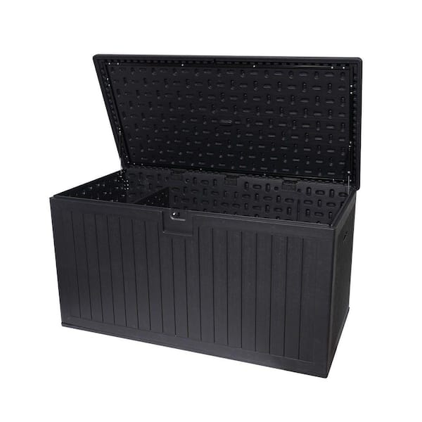 Black 260 Gal. Resin Lockable All-Weather Deck Box, Outdoor Waterproof ...