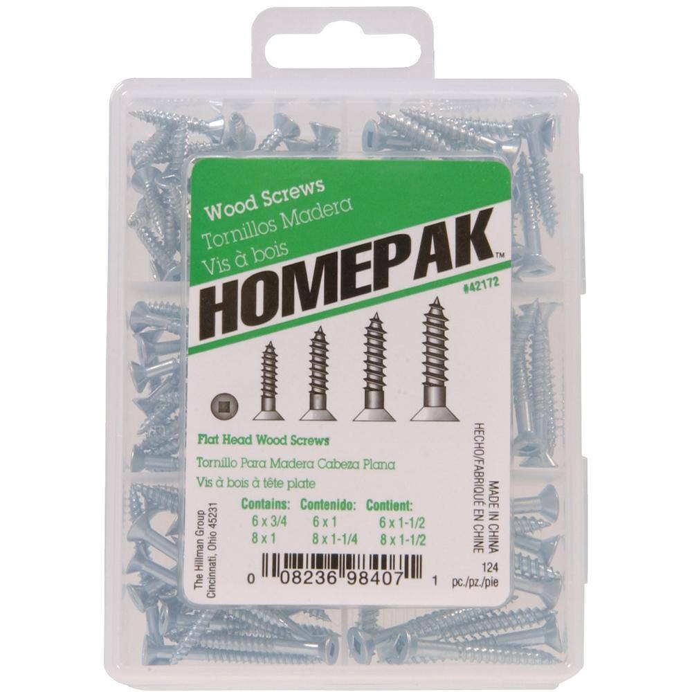 Hillman HOMEPAK Zinc Flat Head Square Drive Wood Screws Assorted Kit ...