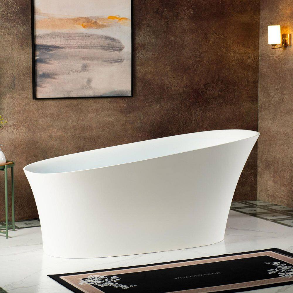 WOODBRIDGE 67 in. x 29.5 in. Solid Surface Stone Resin Freestanding Soaking Bathtub With Left ...