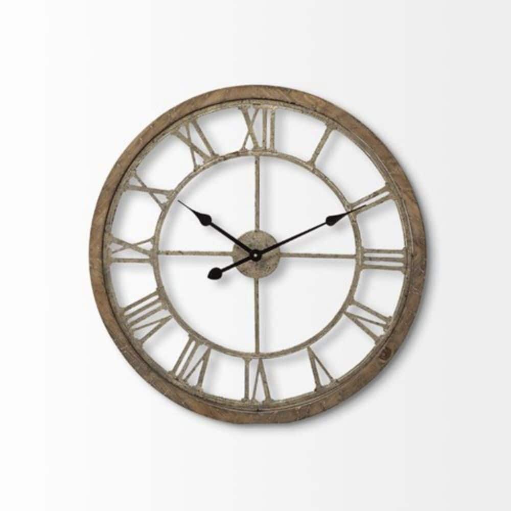 HomeRoots Mariana Brown Analog Clock 2000376253 - The Home Depot
