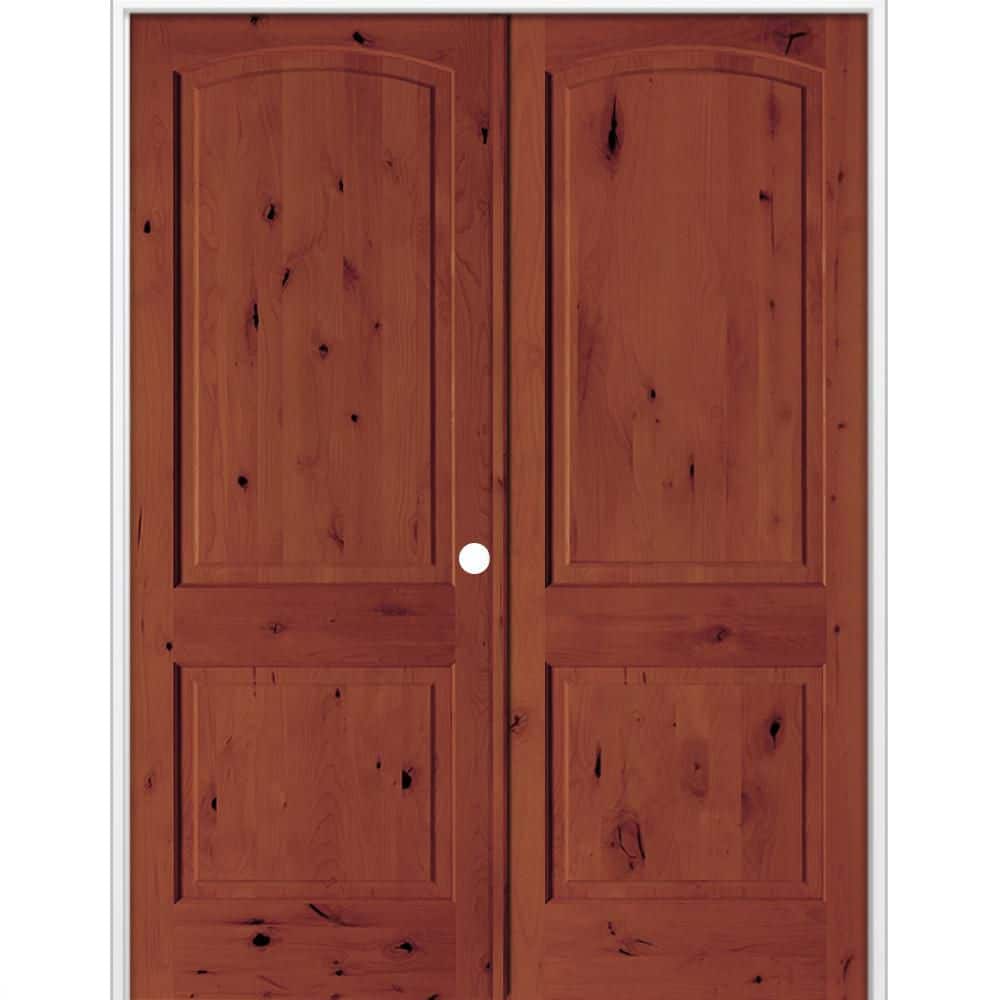 Krosswood Doors 60 in. x 96 in. Rustic 2-Panel Arch Top Left Active Amaretto Stain Knotty Alder ...