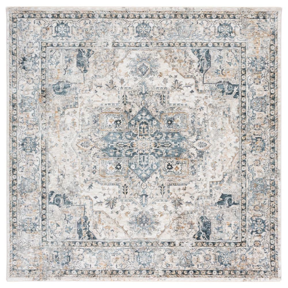SAFAVIEH Dream 7 ft. x 7 ft. Ivory/Navy Border Medallion Square Area ...