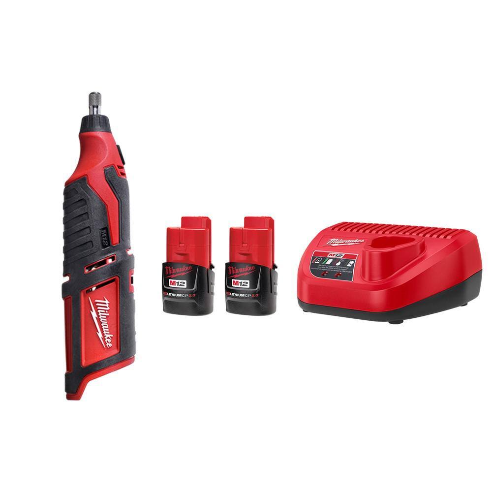 Milwaukee M12 12V Lithium-Ion Cordless Rotary Tool with M12 Compact 2.0 ...
