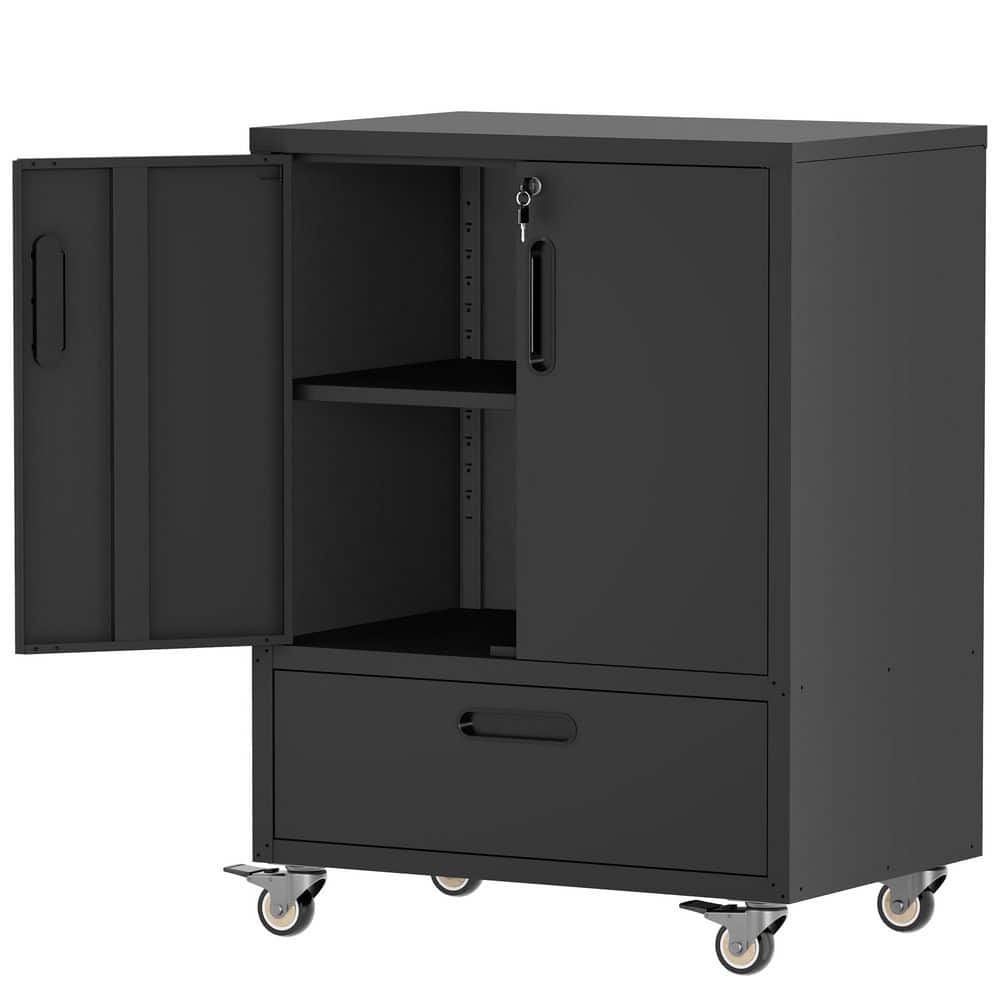 Boyel Living 1-Drawer 29.9 in. W Black Tool Storage Cabinet Rolling ...