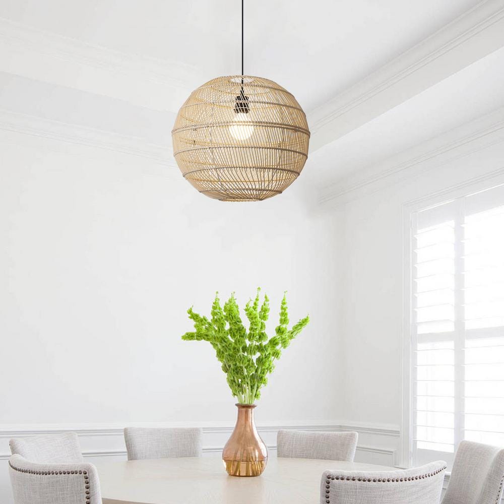 ZJVAIVE 1-Light Black and Natural Globe Adjustable Pendant Light with ...