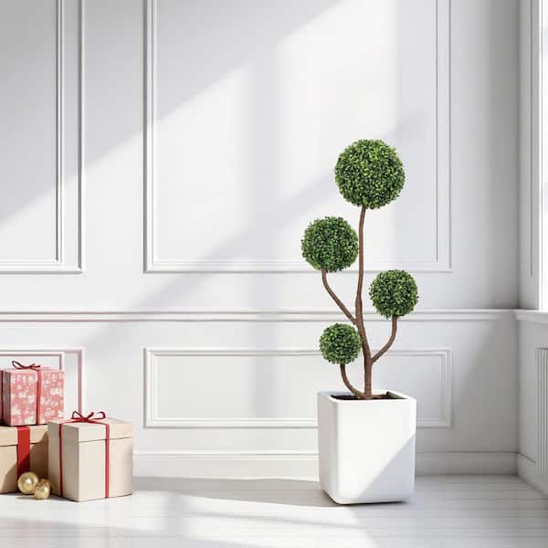 Beautiful Green 4 ft. Tall Indoor/Outdoor Plastic Artificial Boxwood ...