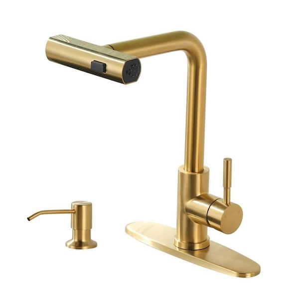 ALEASHA Gold 3-Mode 13.5 in. H 360° swivel Pull-Out Sprayer Kitchen ...