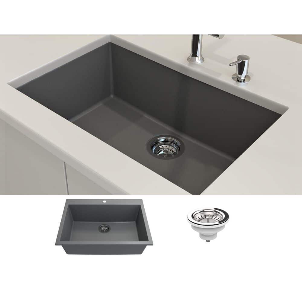 TerraLife Hyperion 27 in. Drop-In/Undermount Single Bowl Concrete Gray ...