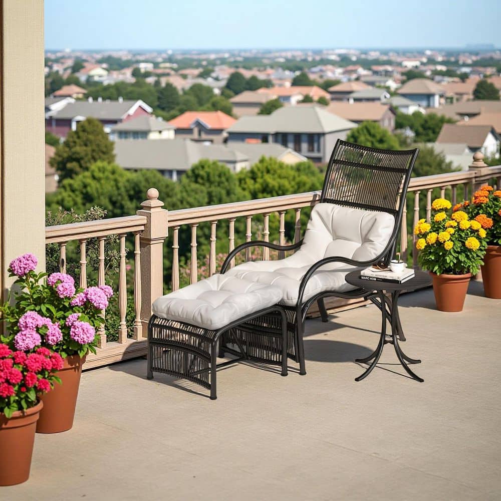 3-Piece Wicker Outdoor Lounge Chair, Patio Seating Set with Beige ...