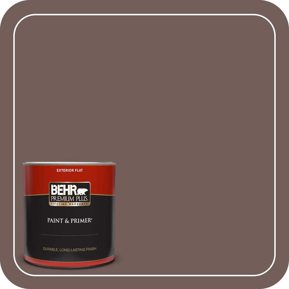 BEHR PREMIUM PLUS 1 qt. #750B-6 Tree Bark Flat Exterior Paint & Primer ...