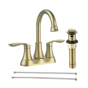 Heemli Rotatable 4 in. Center set Double-Handle Bathroom Faucet with Drain Kit Included in Gold ...