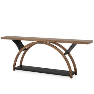 BYBLIGHT Turrella 70.8 in. W White and Gold Rectangle Faux Marble Tabletop Console Table with ...