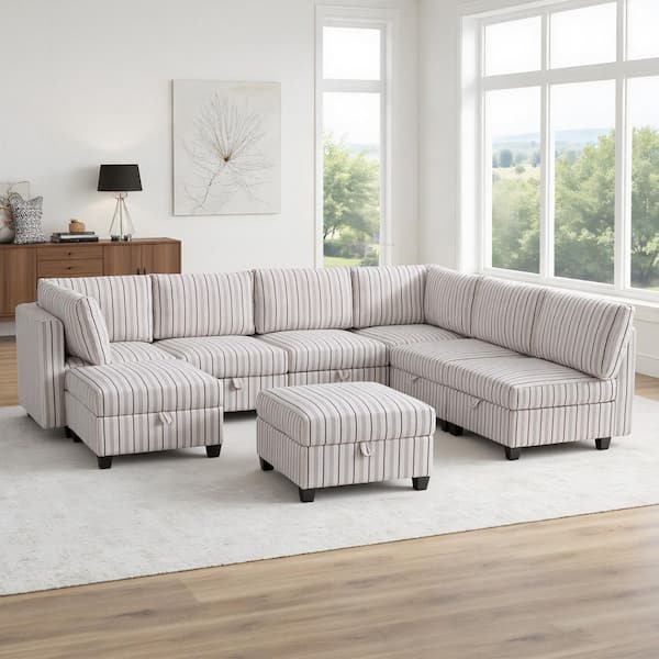 Noble House Claire 128 in. 8-Piece Polyester Blend Modular Convertible ...