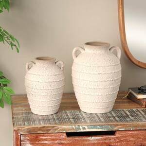 Litton Lane 15 in. Cream Hourglass Textured Ceramic Decorative Vase ...