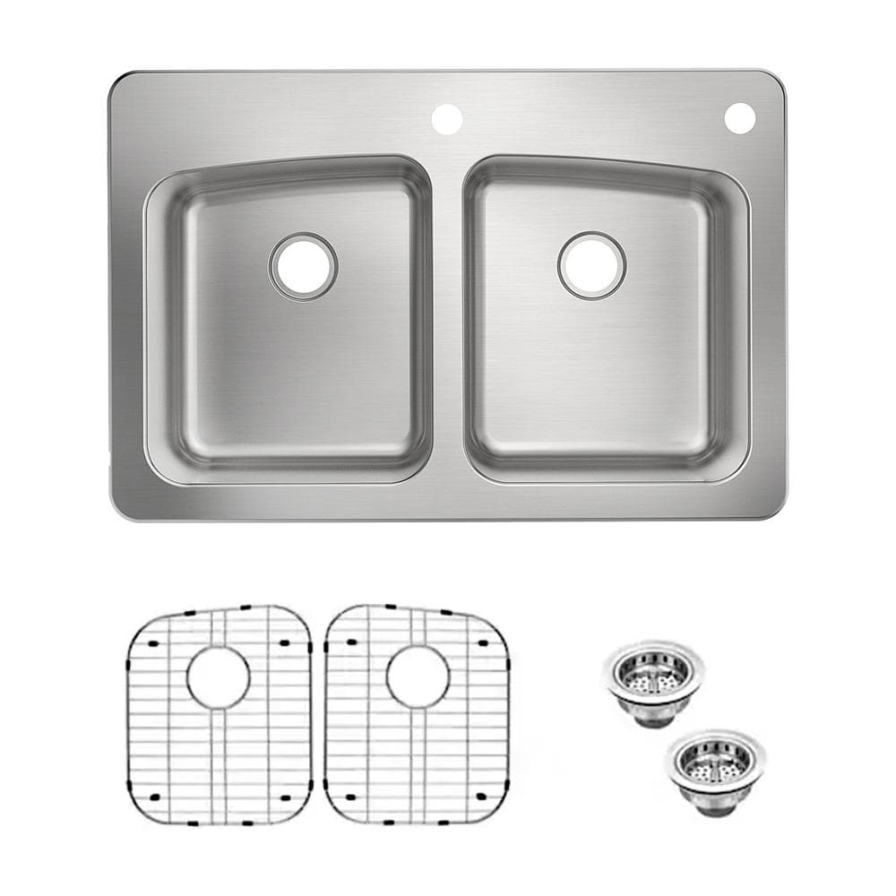 PELHAM & WHITE Belmar 33 in. Drop-In/Undermount Double Bowl 18-Gauge ...