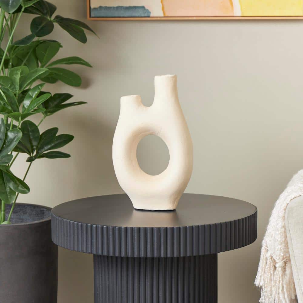 Litton Lane 12 in. Beige Abstract Rounded Paper Mache Decorative Vase ...