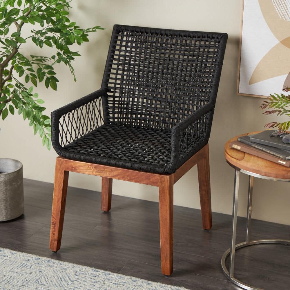 Litton Lane Black Handmade Woven Jute Rope Accent Side Chair with Brown ...