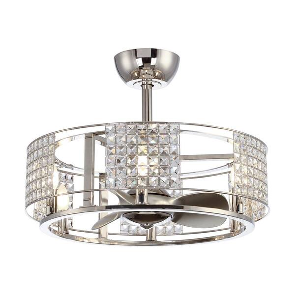 Parrot Uncle 24.2 in. Indoor Nickel Silver Crystal LED Caged DC Motor ...