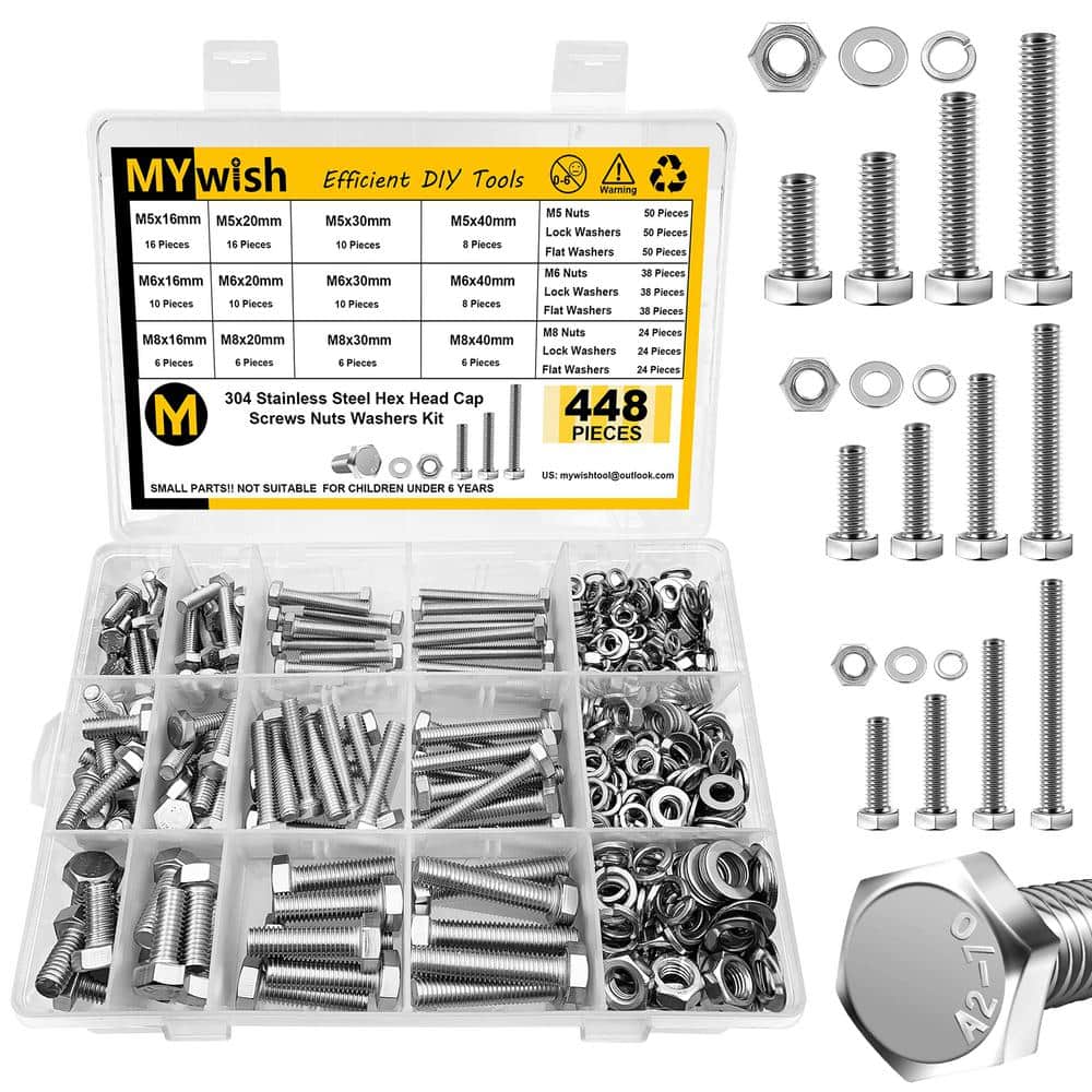 MYWISH 448-Piece M5 M6 M8 Bolt Screw Set, Metric Bolt Assortment, 304 ...