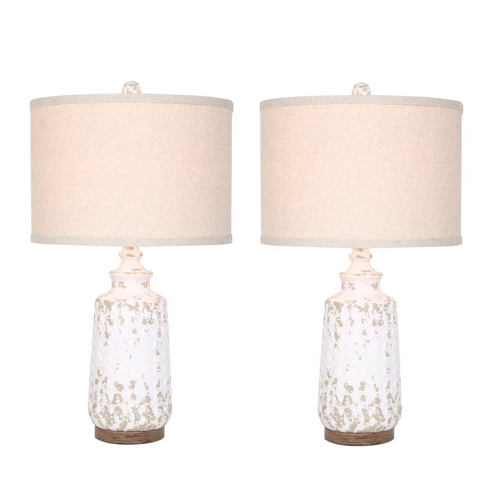 Pia Ricco 22.4 in. Beige Vintage Farmhouse Table Lamp Set with USB Port ...
