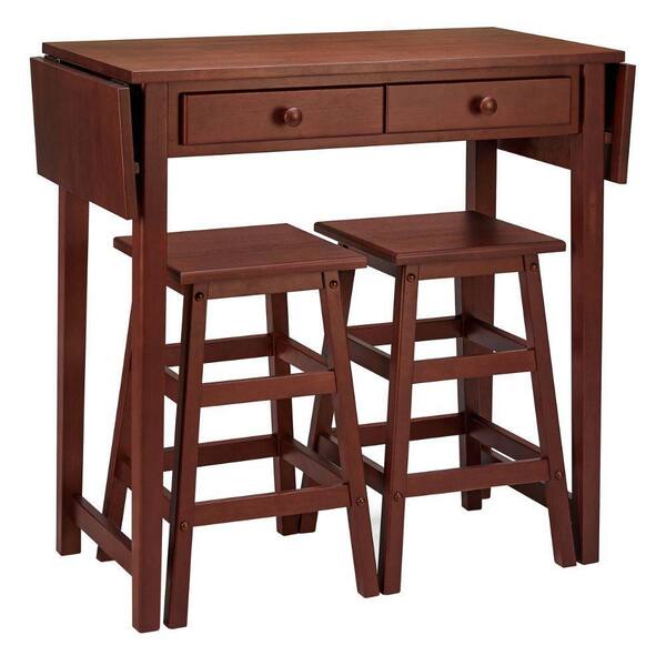 THE URBAN PORT 3 Piece Walnut Brown Breakfast Table Set with Double ...