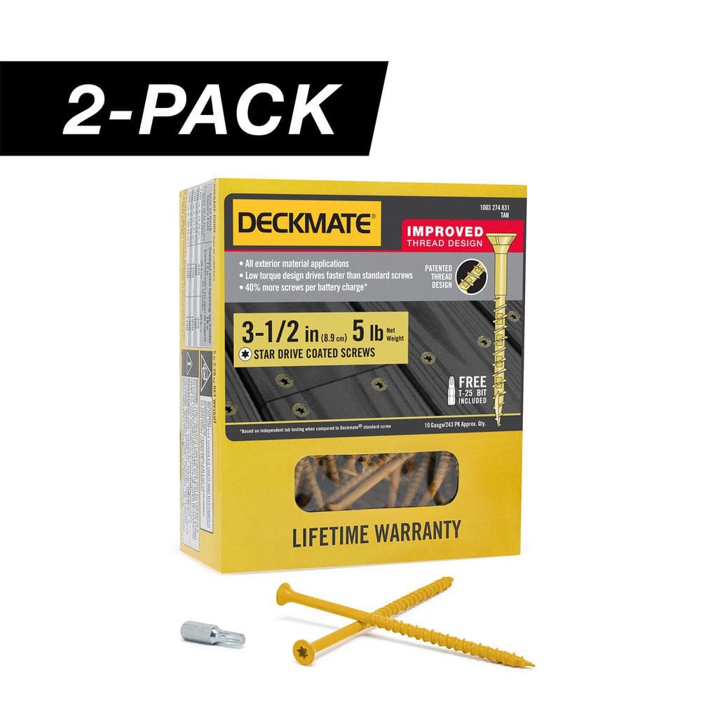 DECKMATE 2-Pack #10 x 3-1/2 in. Tan Star Drive Flat-Head Wood Deck ...